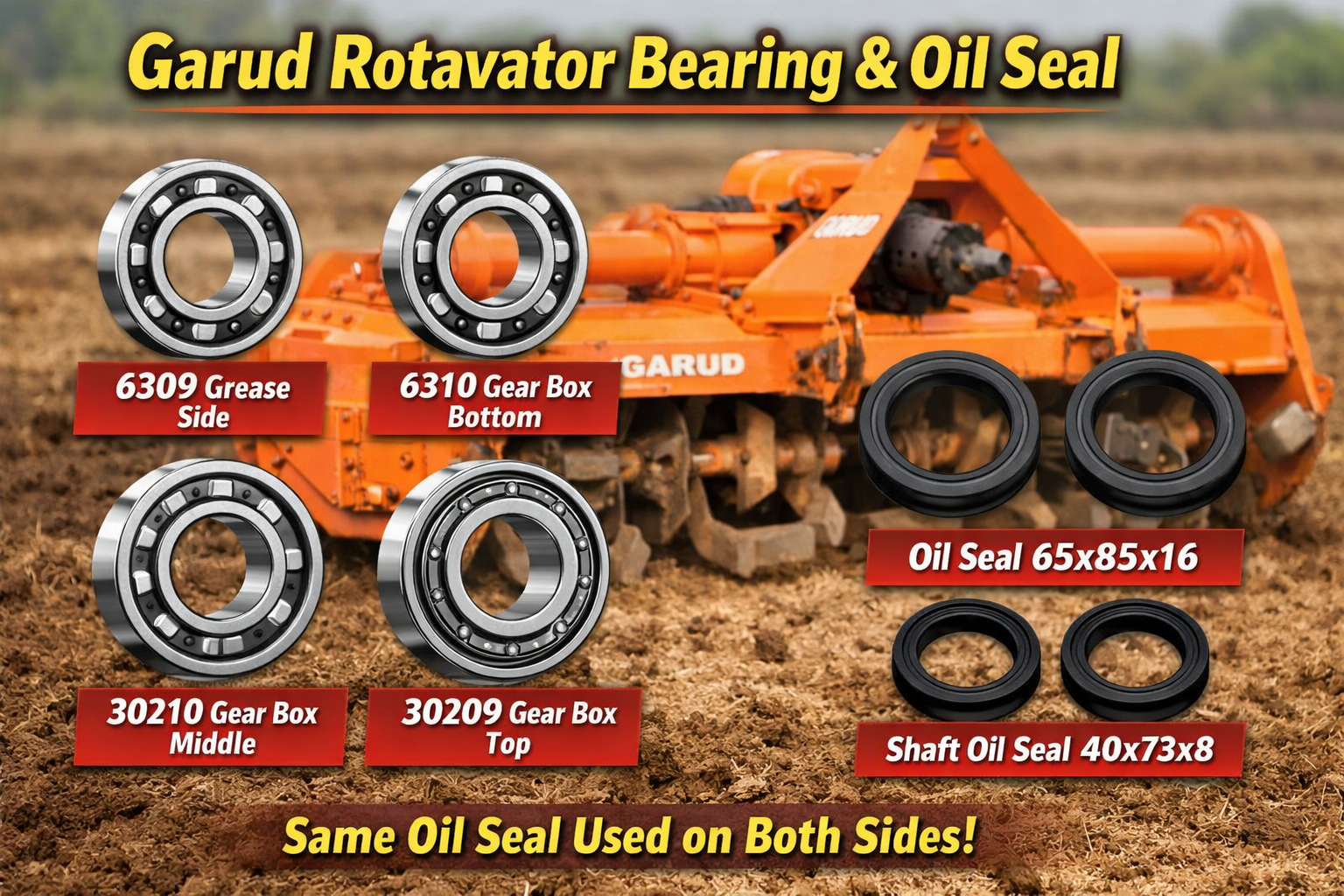 Garud Rotavator Bearing And Oil Seal » The Tractor Hub
